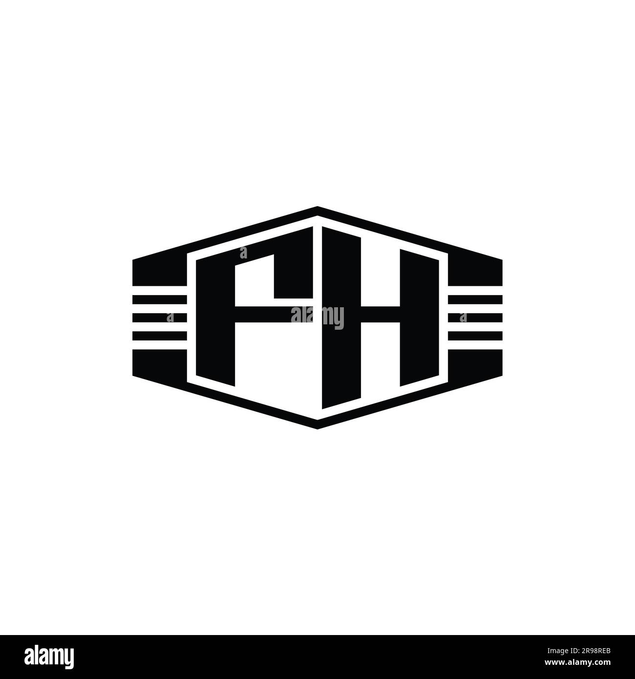 FH Letter Logo monogram hexagon emblem shape with stripes outline style ...