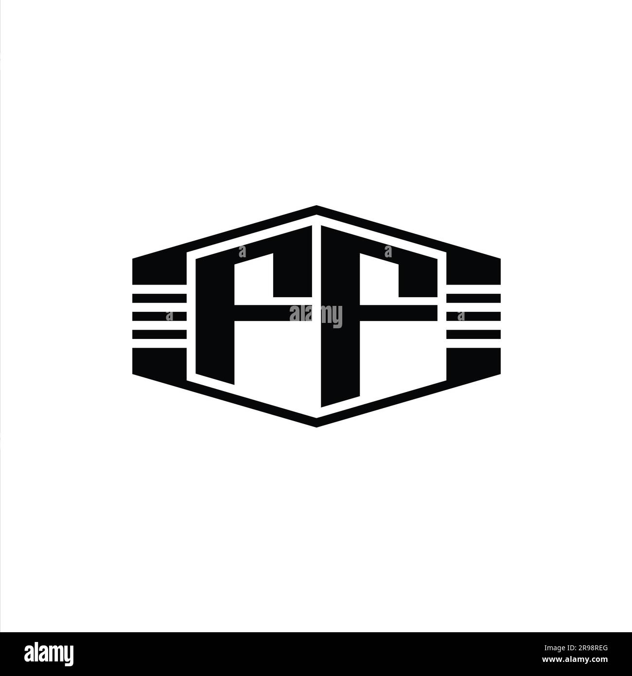 FF Letter Logo monogram hexagon emblem shape with stripes outline style ...