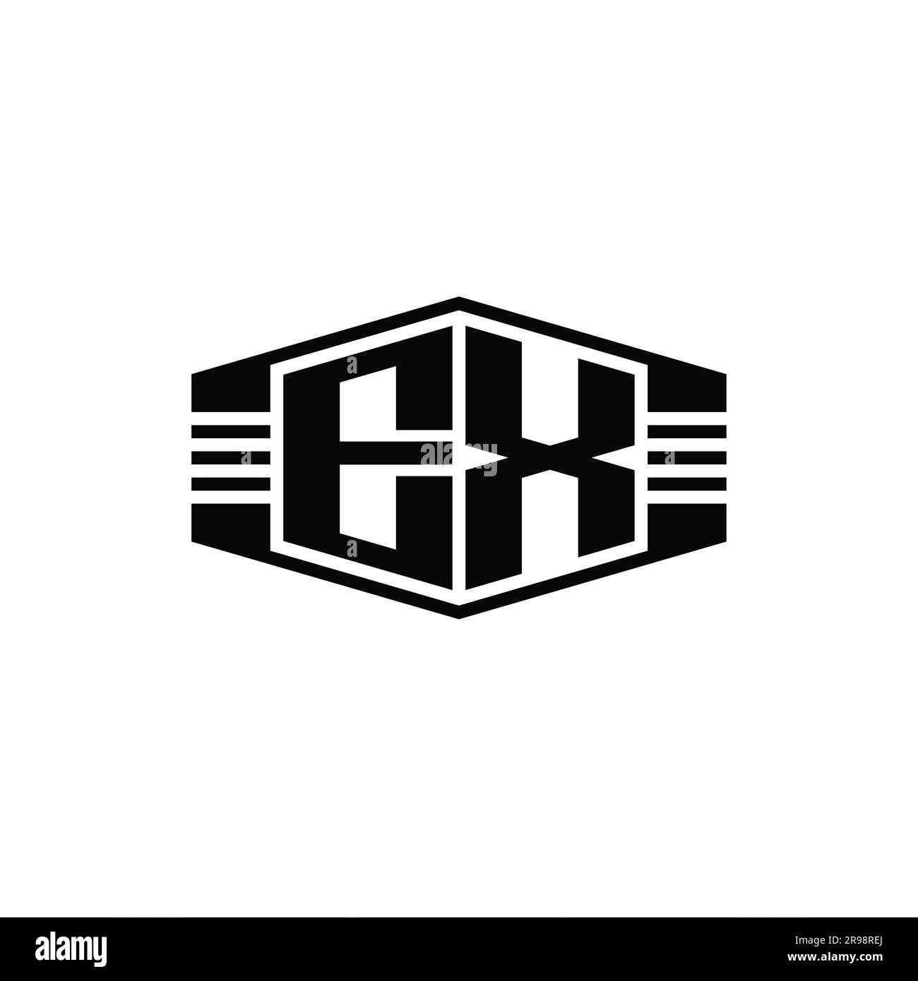 EX Letter Logo monogram hexagon emblem shape with stripes outline style design template Stock ...