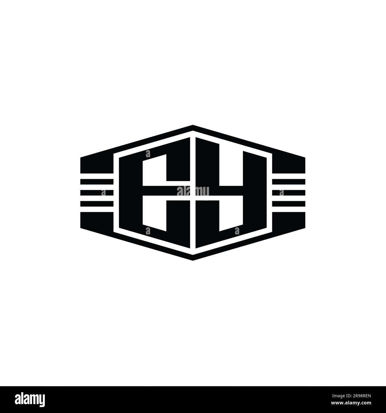 EY Letter Logo monogram hexagon emblem shape with stripes outline style ...