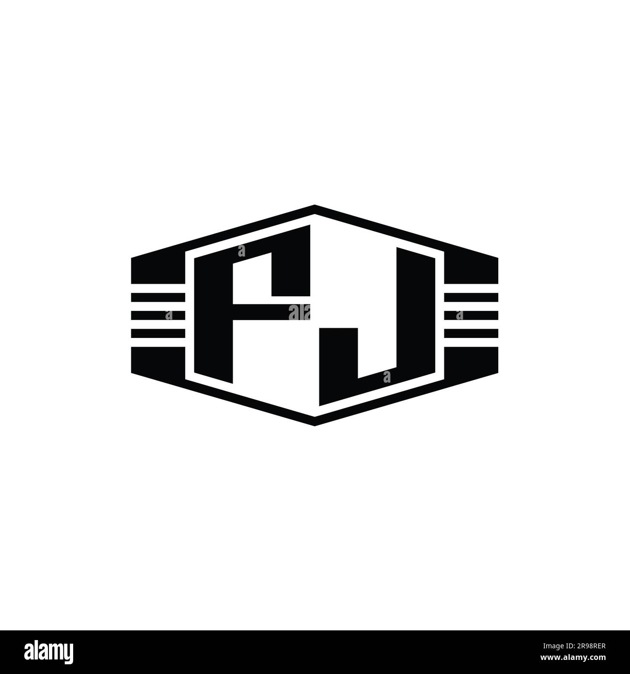 FJ Letter Logo monogram hexagon emblem shape with stripes outline style ...