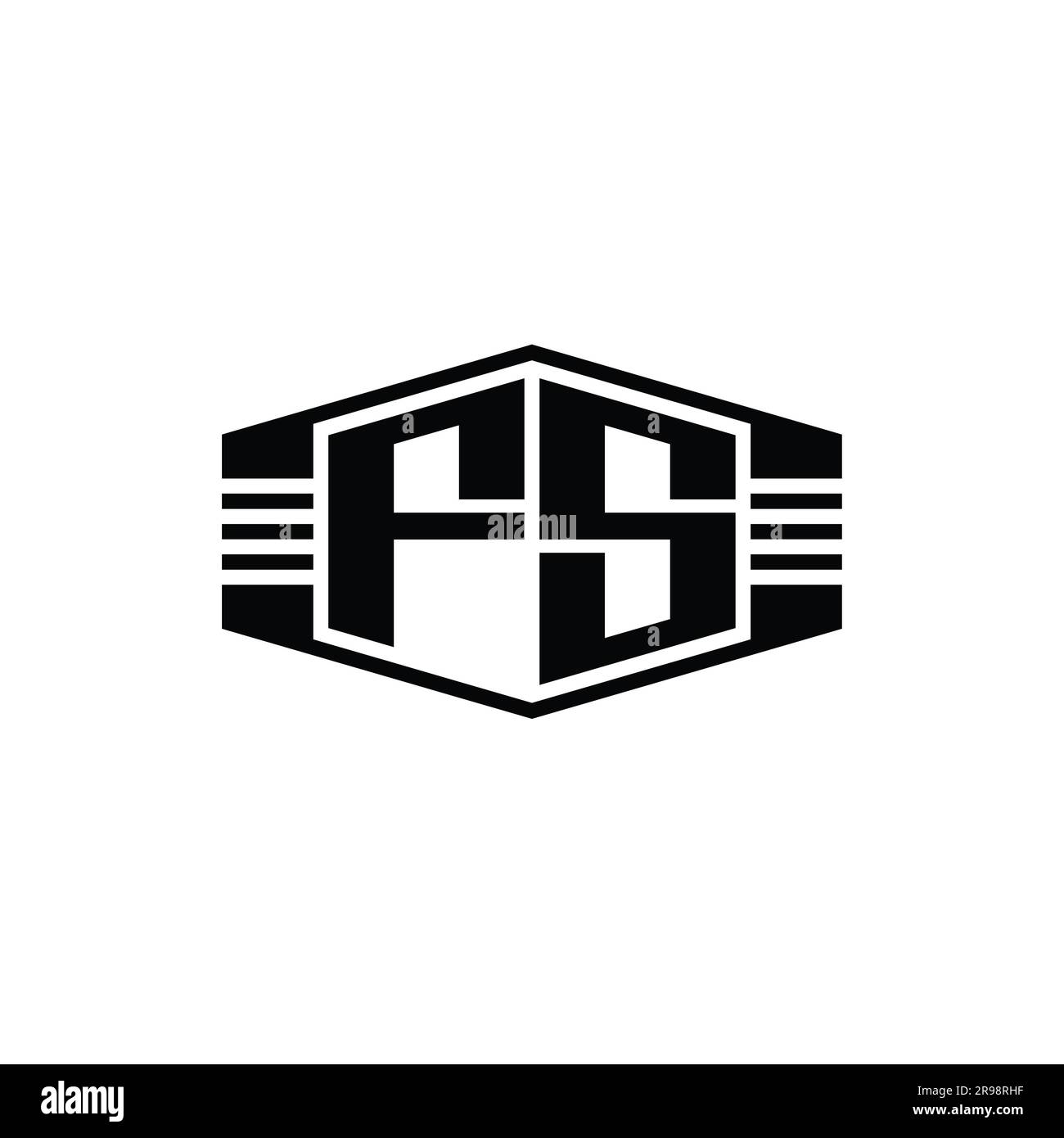 FS Letter Logo monogram hexagon emblem shape with stripes outline style ...