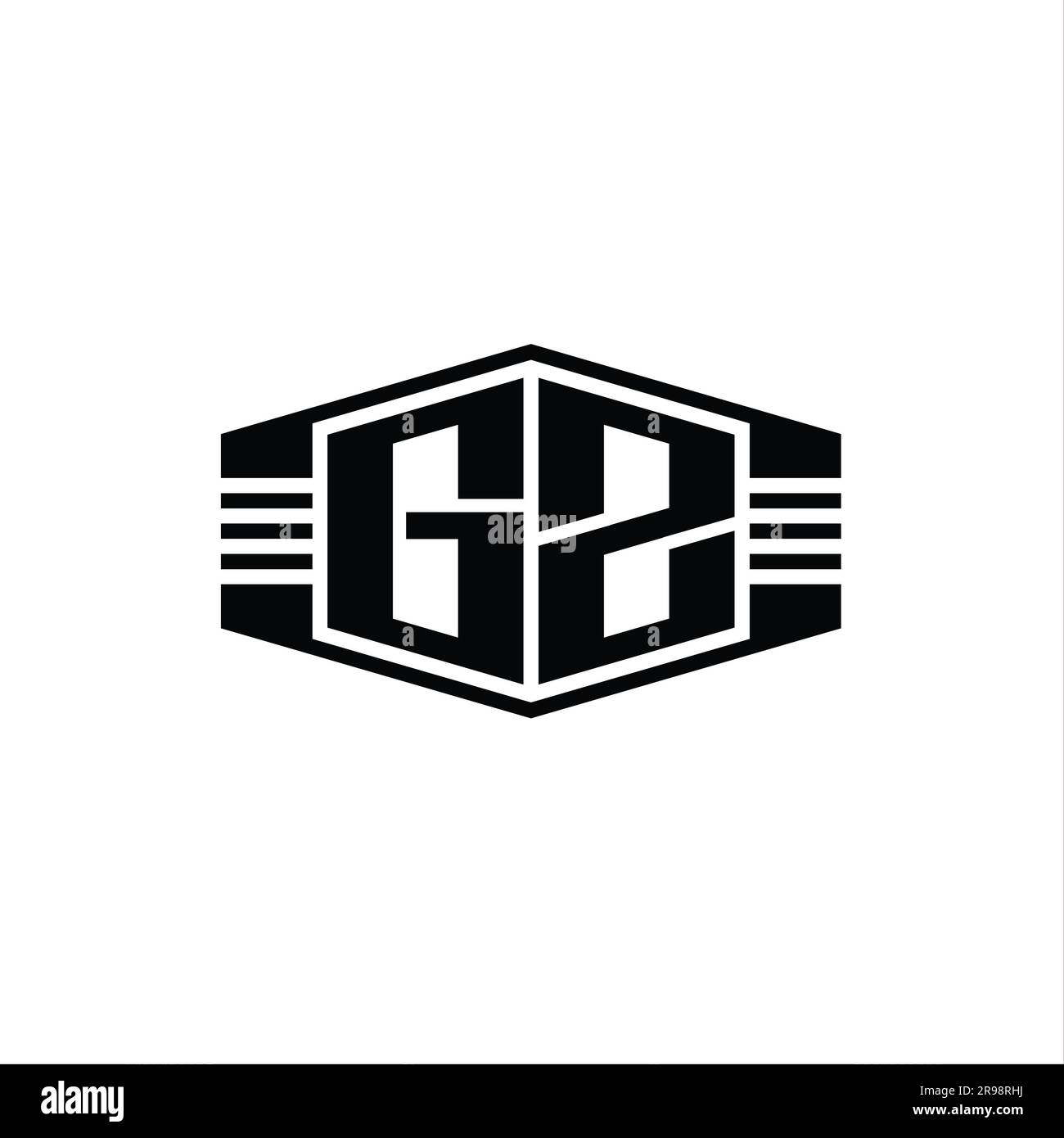 GZ Letter Logo monogram hexagon emblem shape with stripes outline style ...