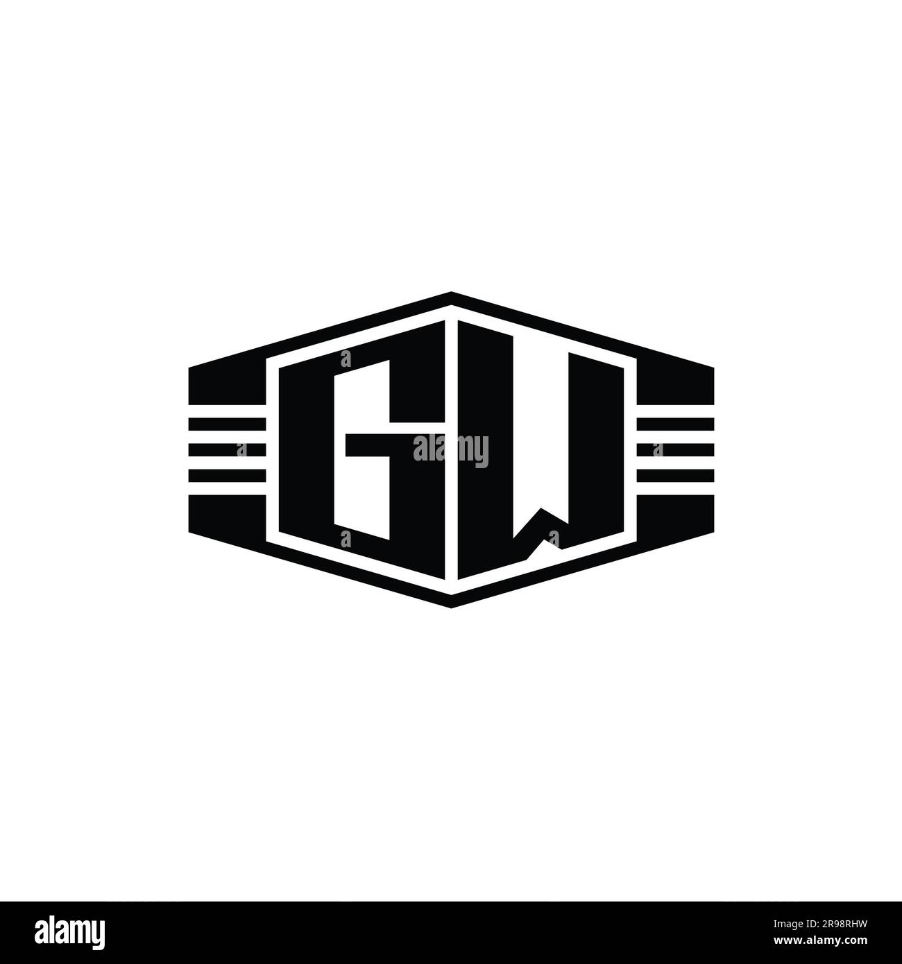 GW Letter Logo monogram hexagon emblem shape with stripes outline style ...
