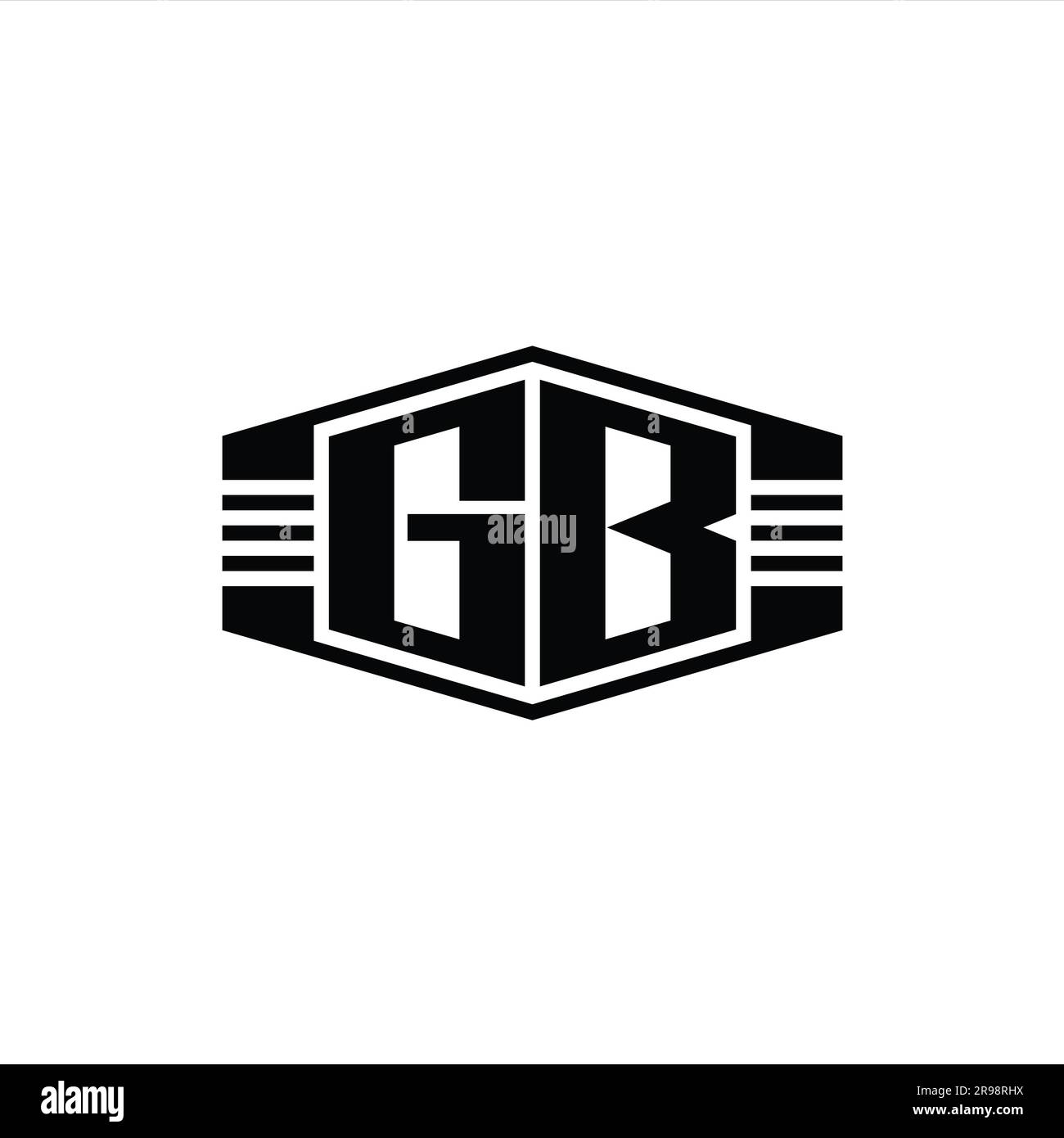 GB Letter Logo monogram hexagon emblem shape with stripes outline style ...