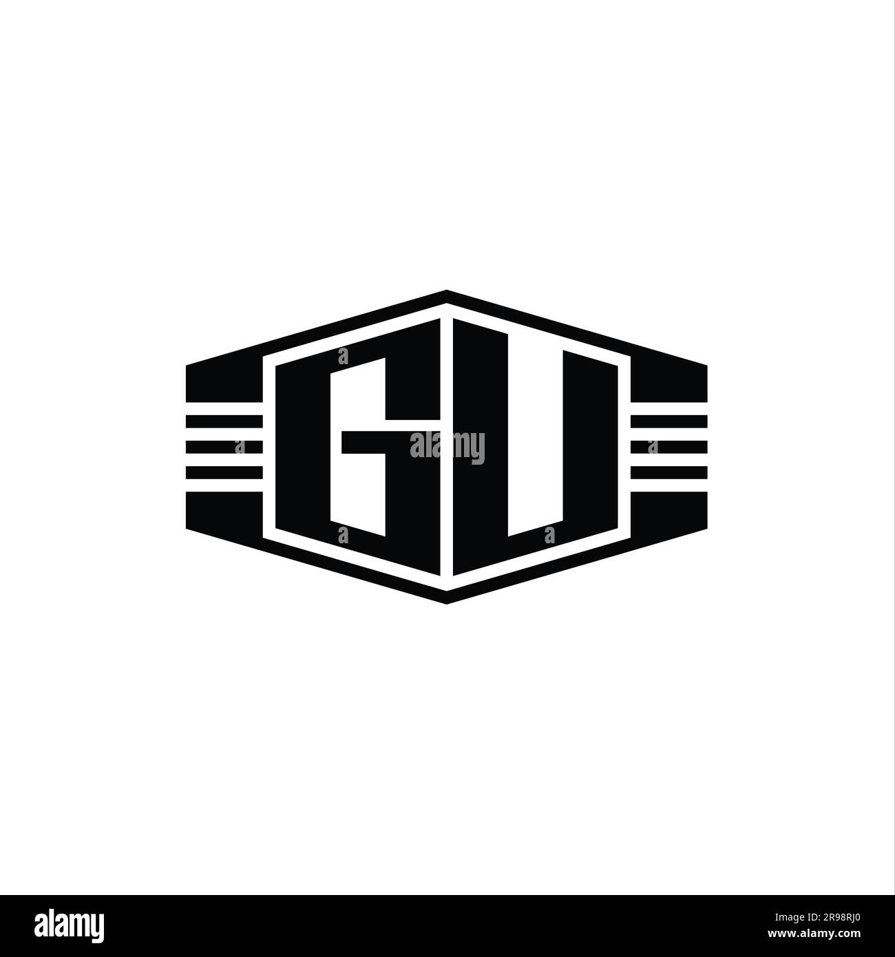 GU Letter Logo monogram hexagon emblem shape with stripes outline style design template Stock ...