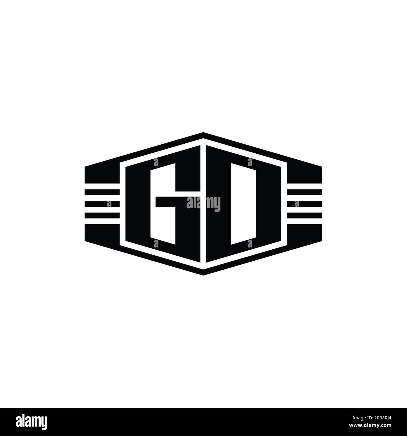 GO Letter Logo monogram hexagon emblem shape with stripes outline style ...