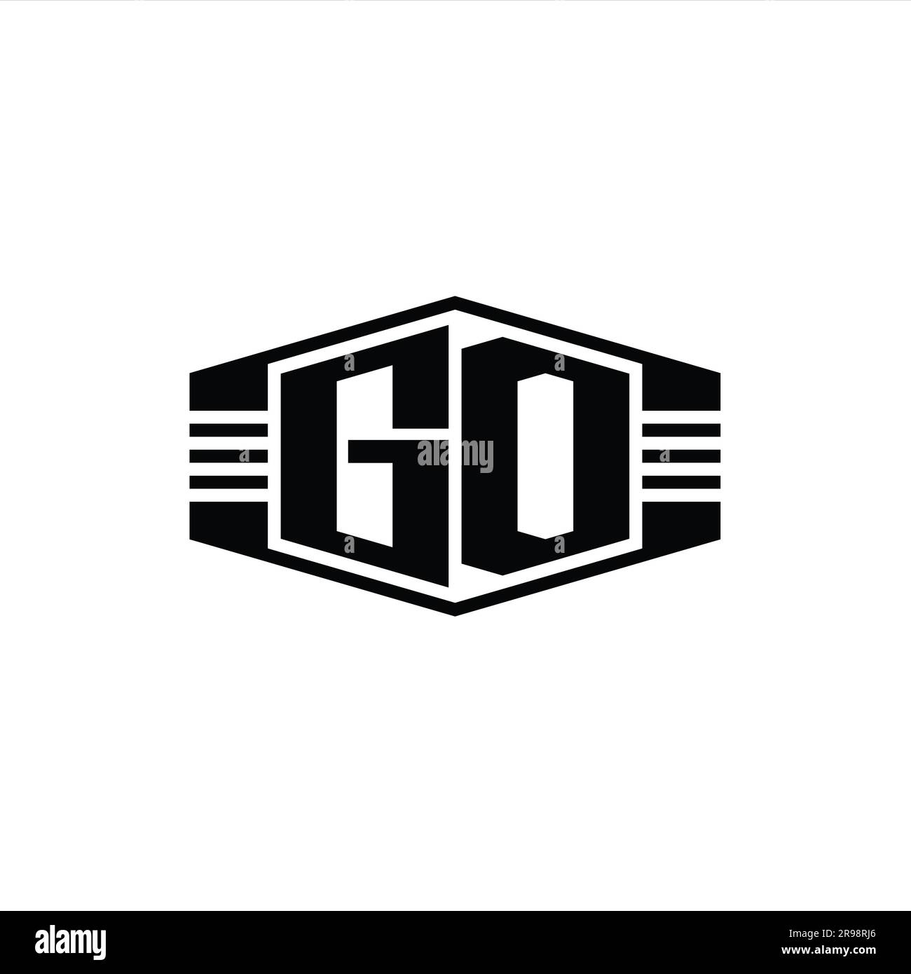 GD Letter Logo monogram hexagon emblem shape with stripes outline style ...
