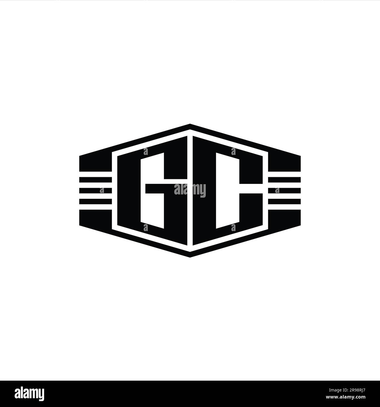 GC Letter Logo monogram hexagon emblem shape with stripes outline style design template Stock ...