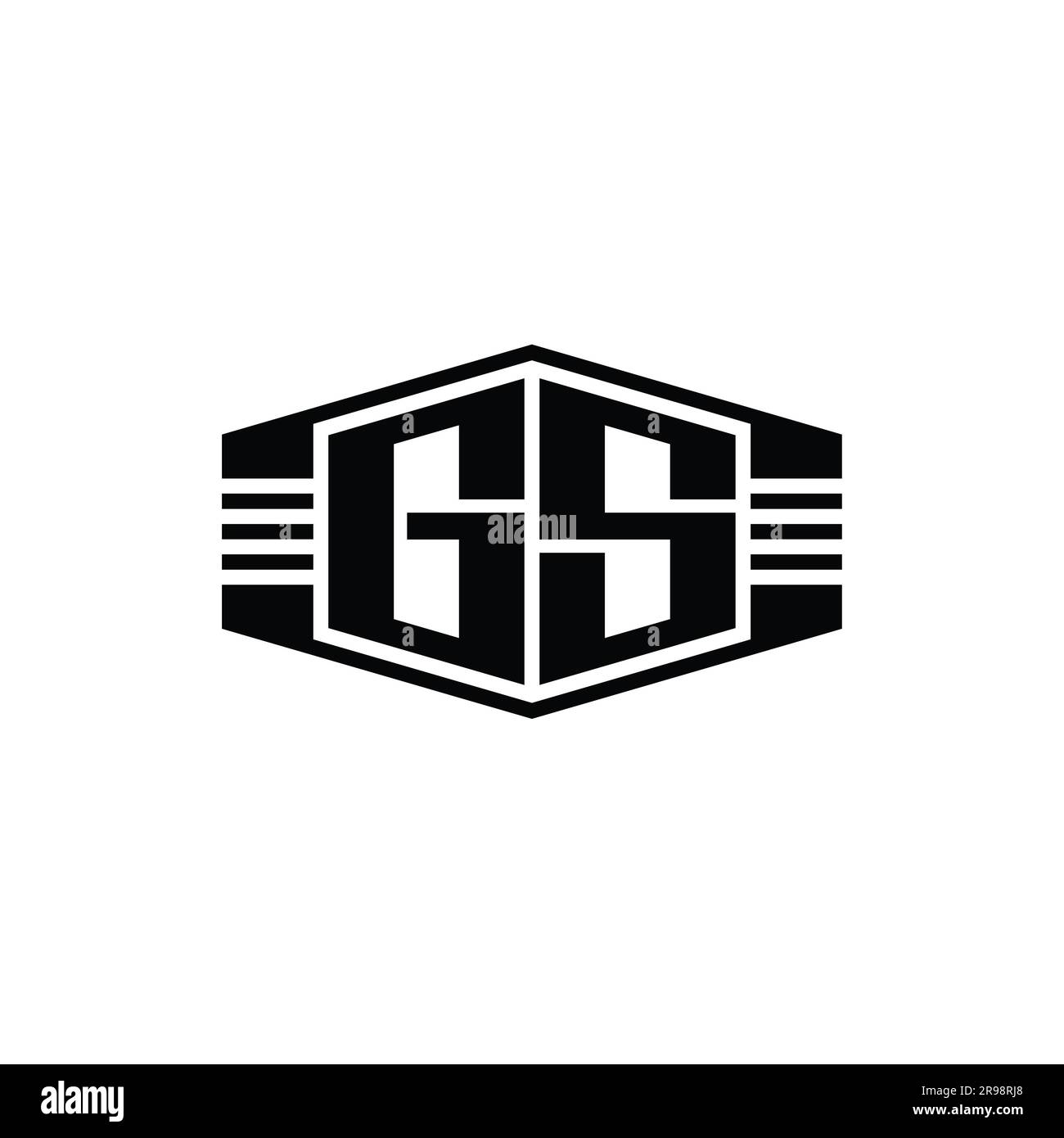 GS Letter Logo monogram hexagon emblem shape with stripes outline style ...