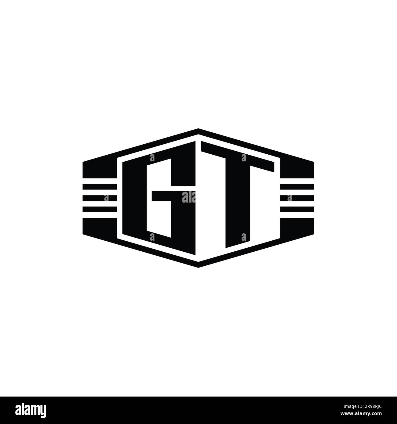 GT Letter Logo monogram hexagon emblem shape with stripes outline style ...