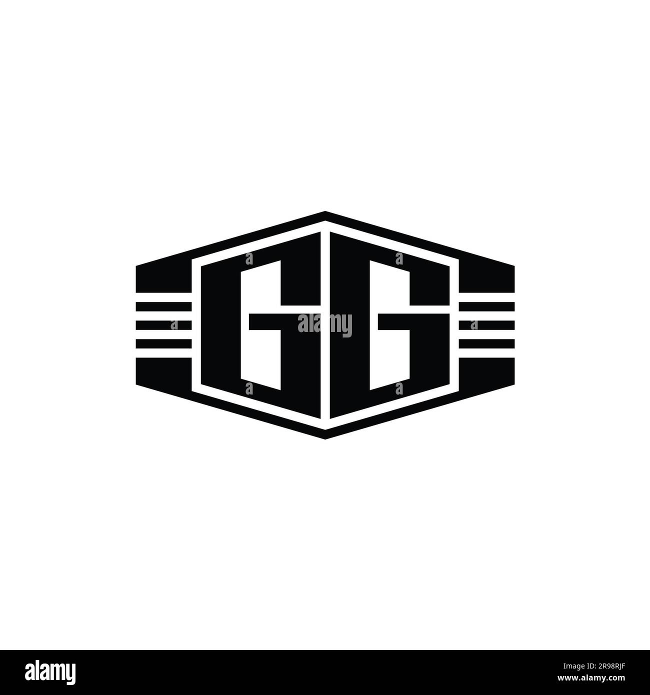 GG Letter Logo monogram hexagon emblem shape with stripes outline style ...