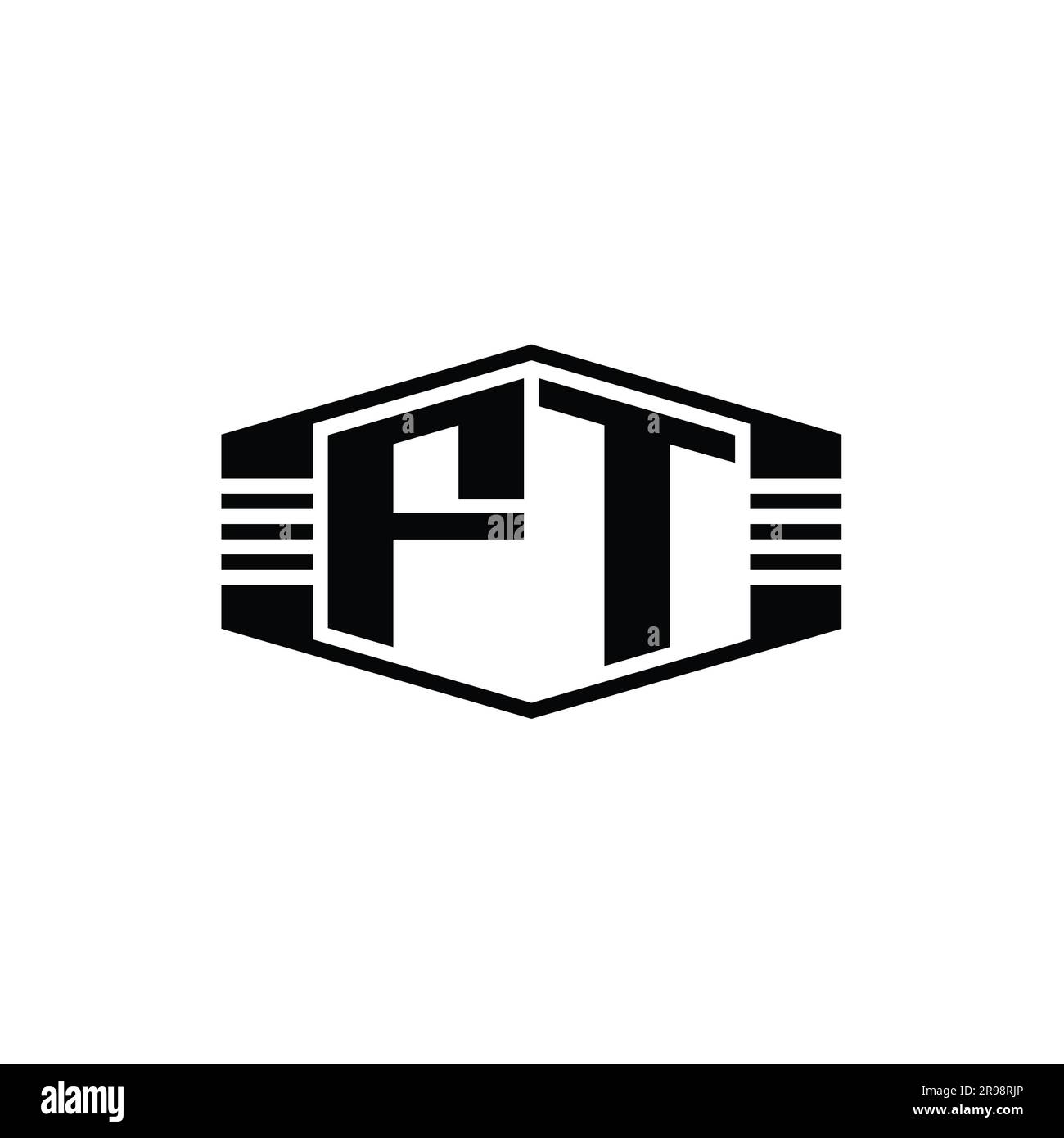 FT Letter Logo monogram hexagon emblem shape with stripes outline style ...