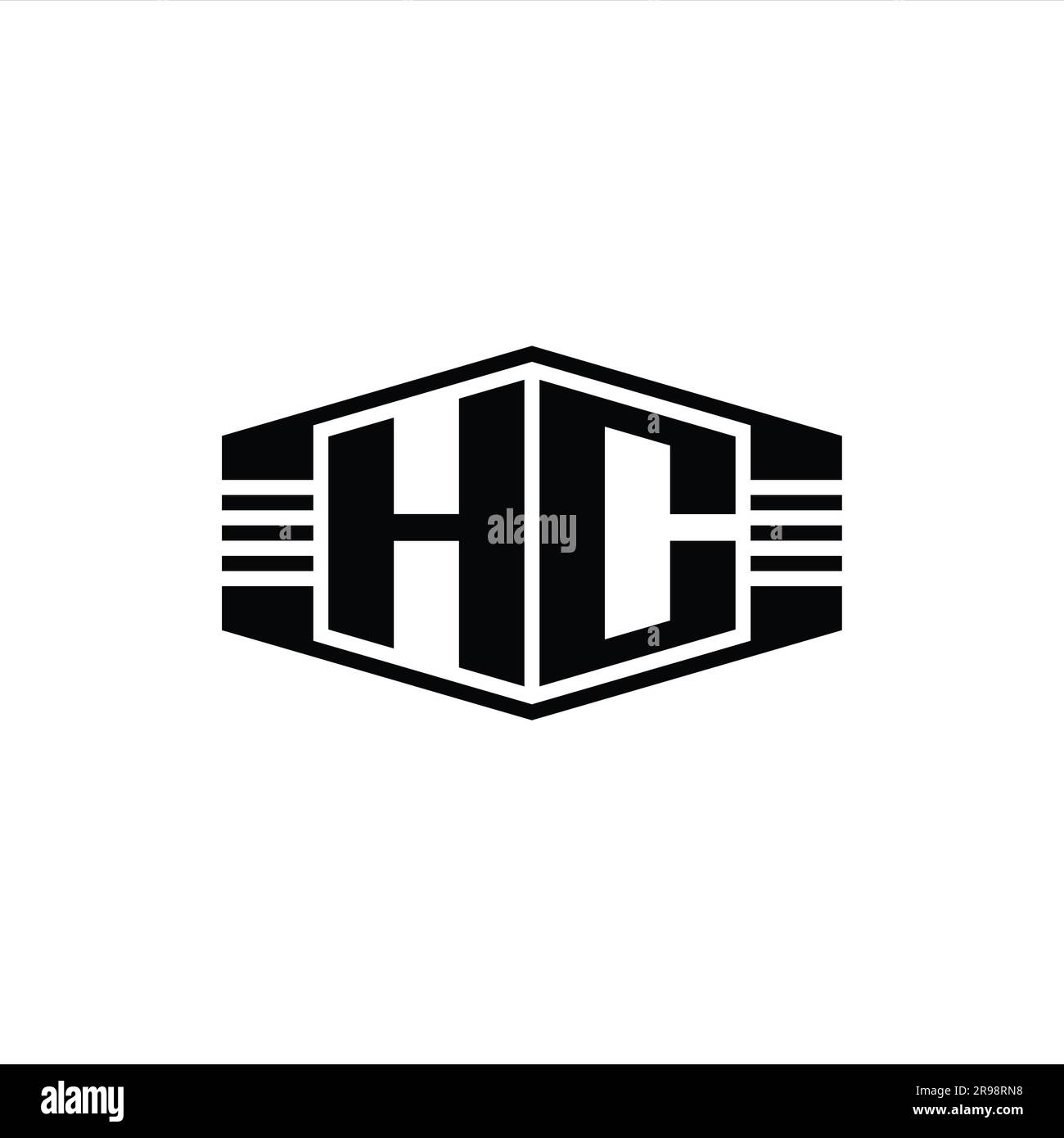 HC Letter Logo monogram hexagon emblem shape with stripes outline style ...