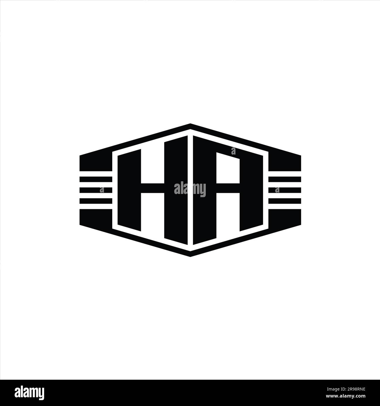 HA Letter Logo monogram hexagon emblem shape with stripes outline style ...