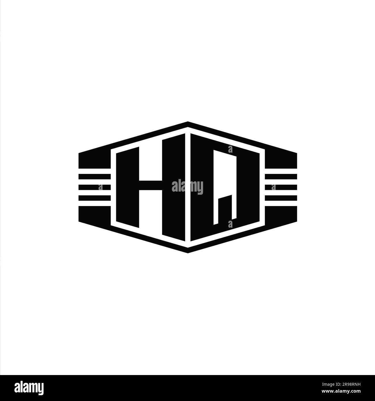 HQ Letter Logo monogram hexagon emblem shape with stripes outline style ...