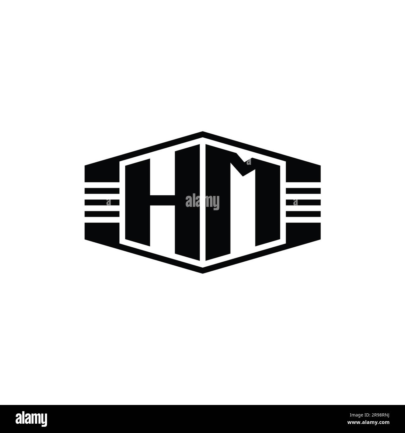 HM Letter Logo monogram hexagon emblem shape with stripes outline style ...