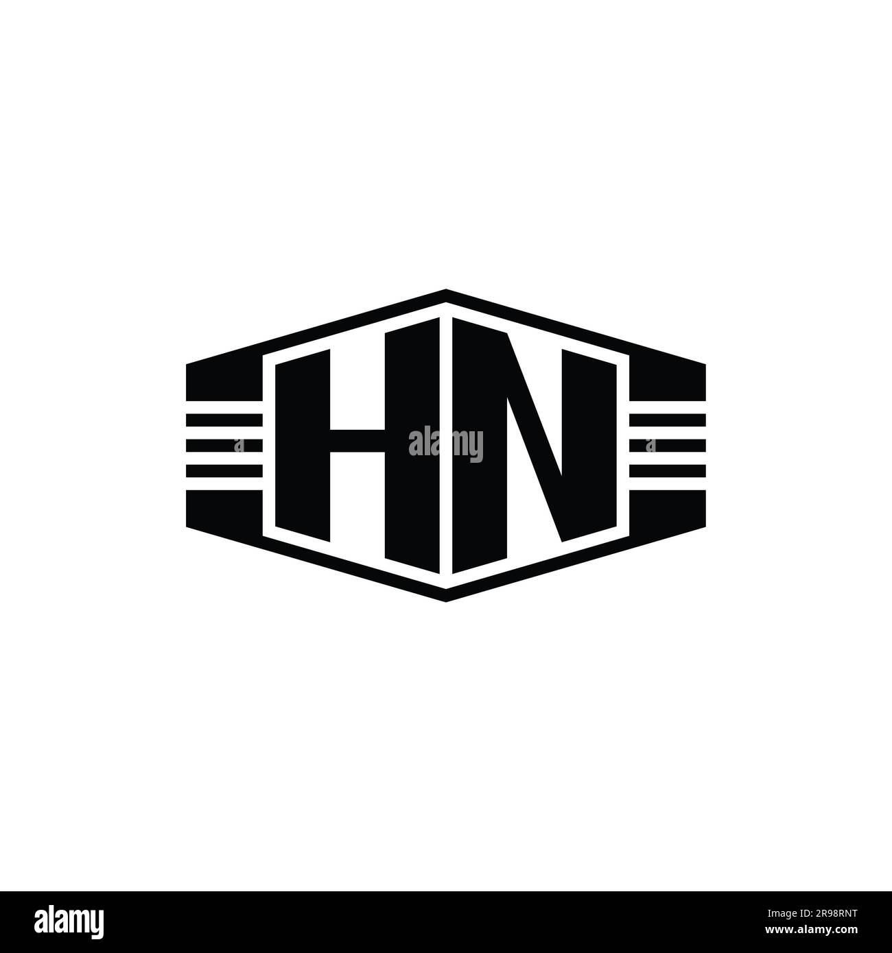 HN Letter Logo monogram hexagon emblem shape with stripes outline style ...