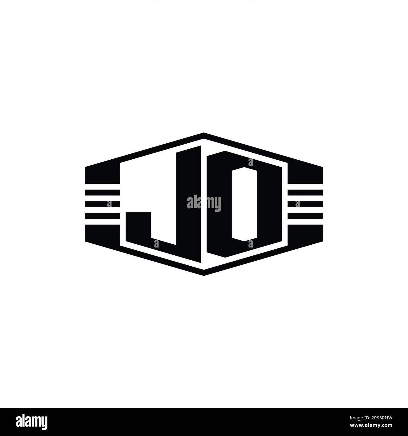 JD Letter Logo monogram hexagon emblem shape with stripes outline style ...