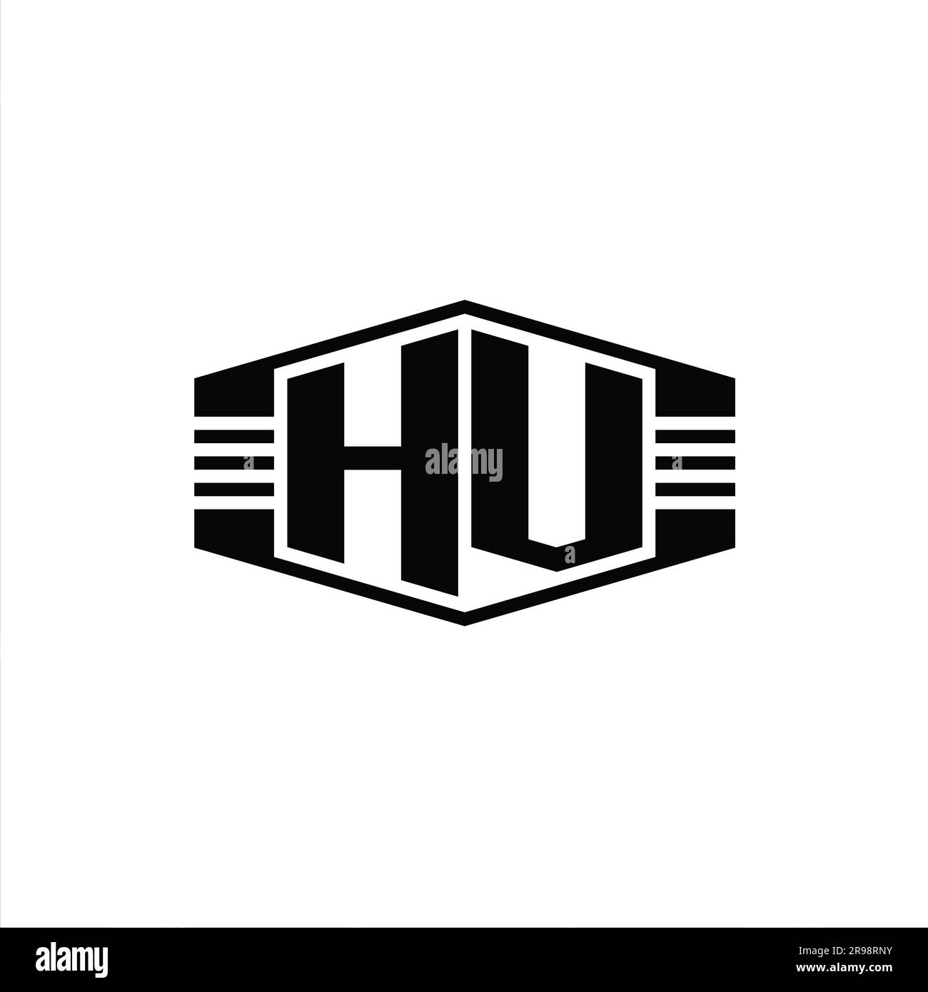 HV Letter Logo monogram hexagon emblem shape with stripes outline style ...