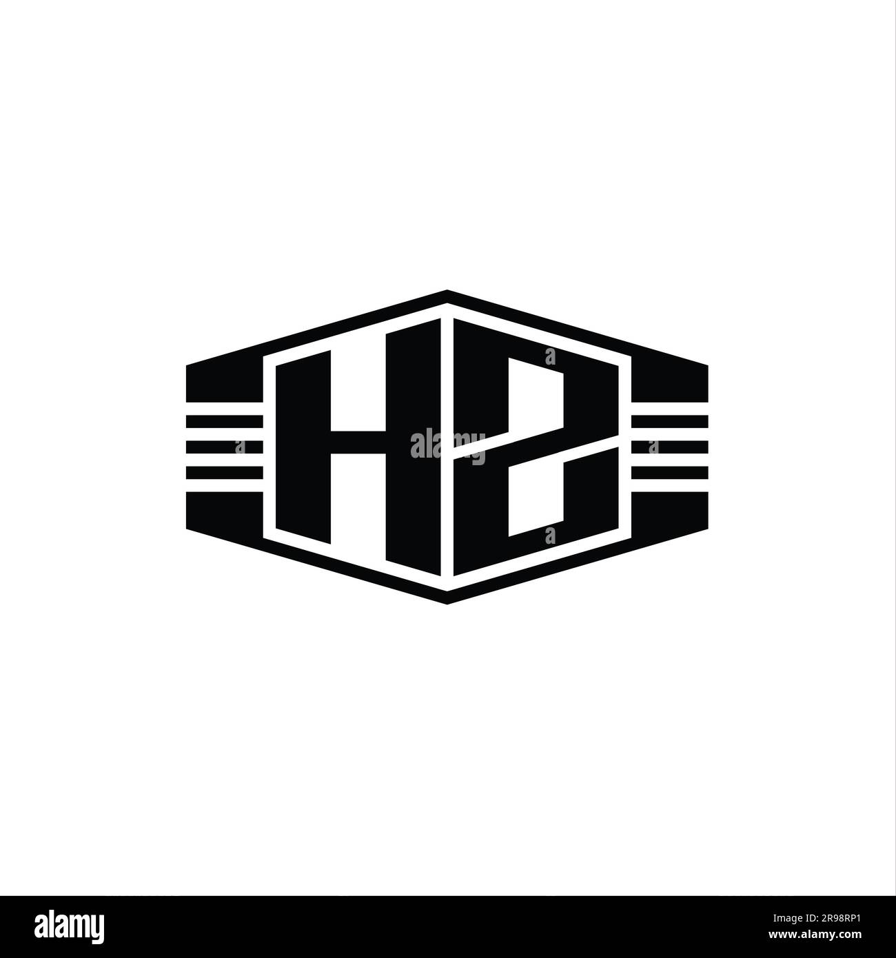 HZ Letter Logo monogram hexagon emblem shape with stripes outline style design template Stock ...