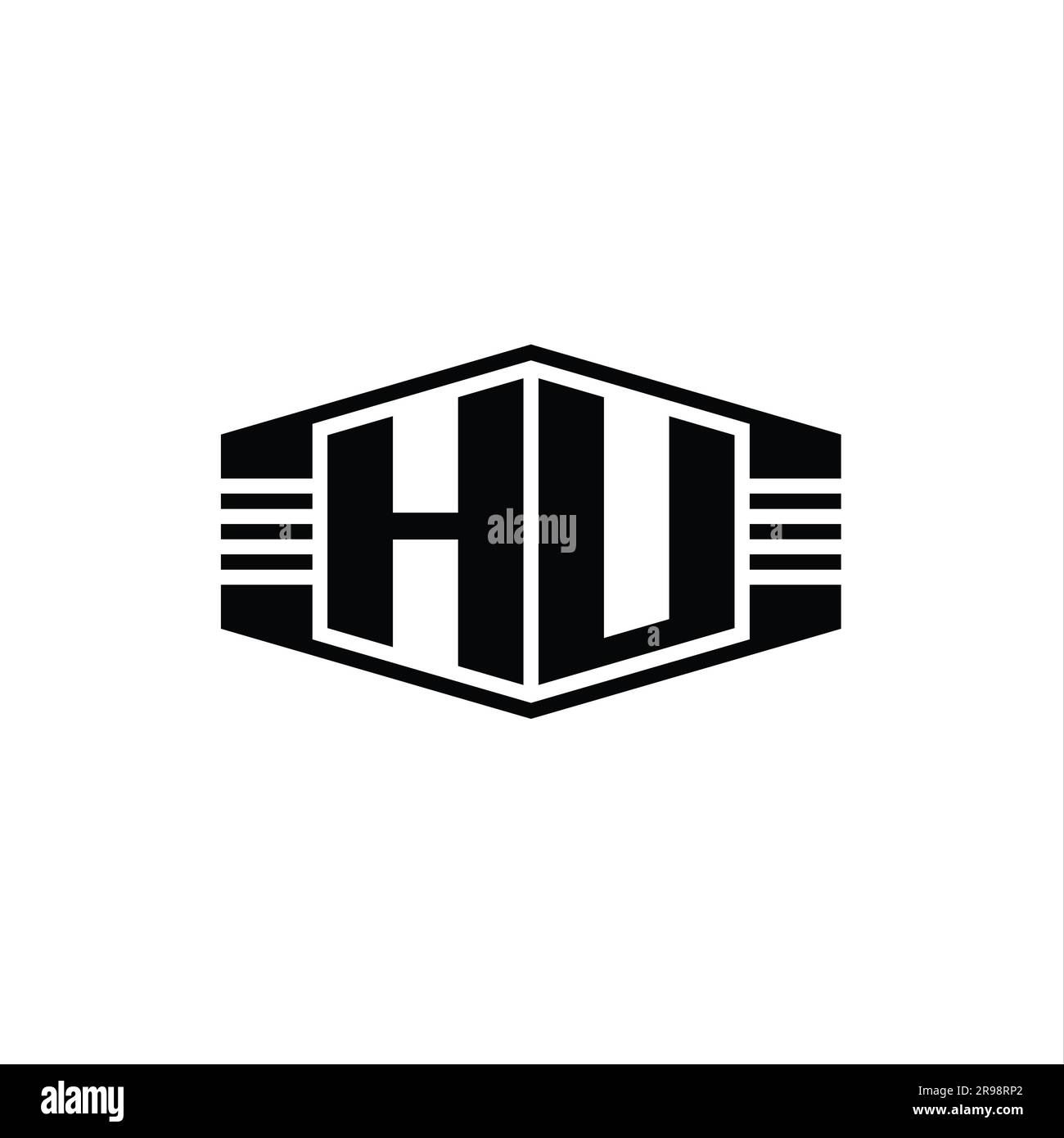 HU Letter Logo monogram hexagon emblem shape with stripes outline style design template Stock ...