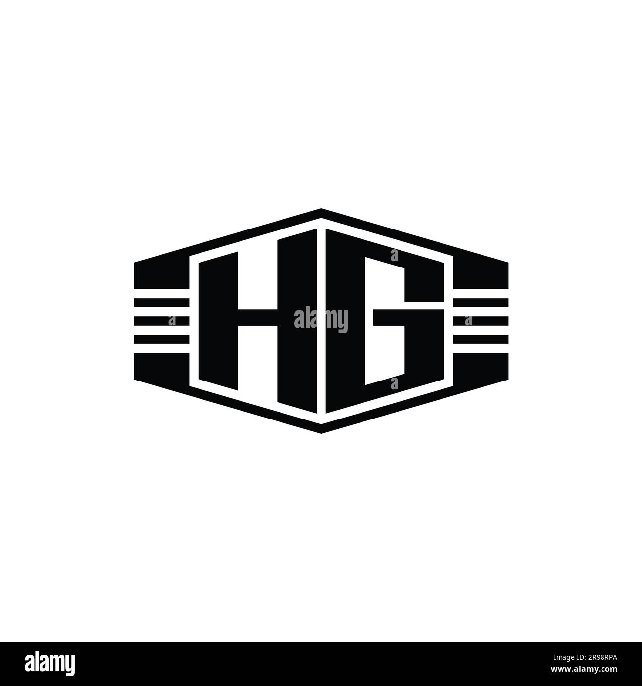 HG Letter Logo monogram hexagon emblem shape with stripes outline style ...