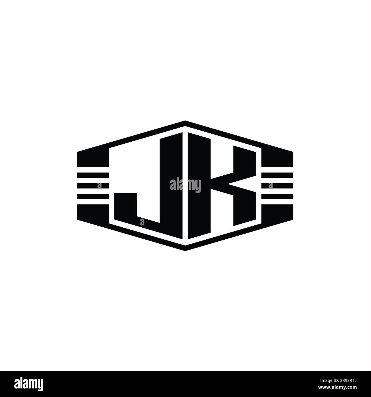 JK Letter Logo monogram hexagon emblem shape with stripes outline style ...