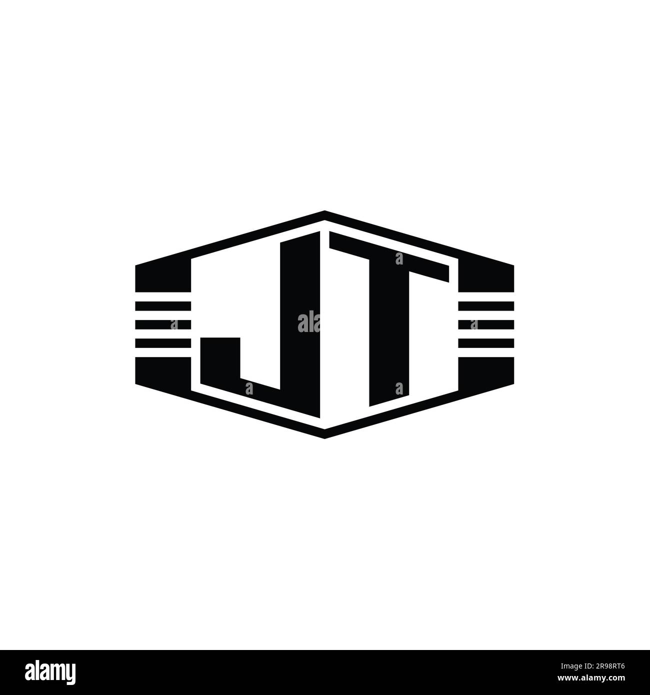 JT Letter Logo monogram hexagon emblem shape with stripes outline style design template Stock ...