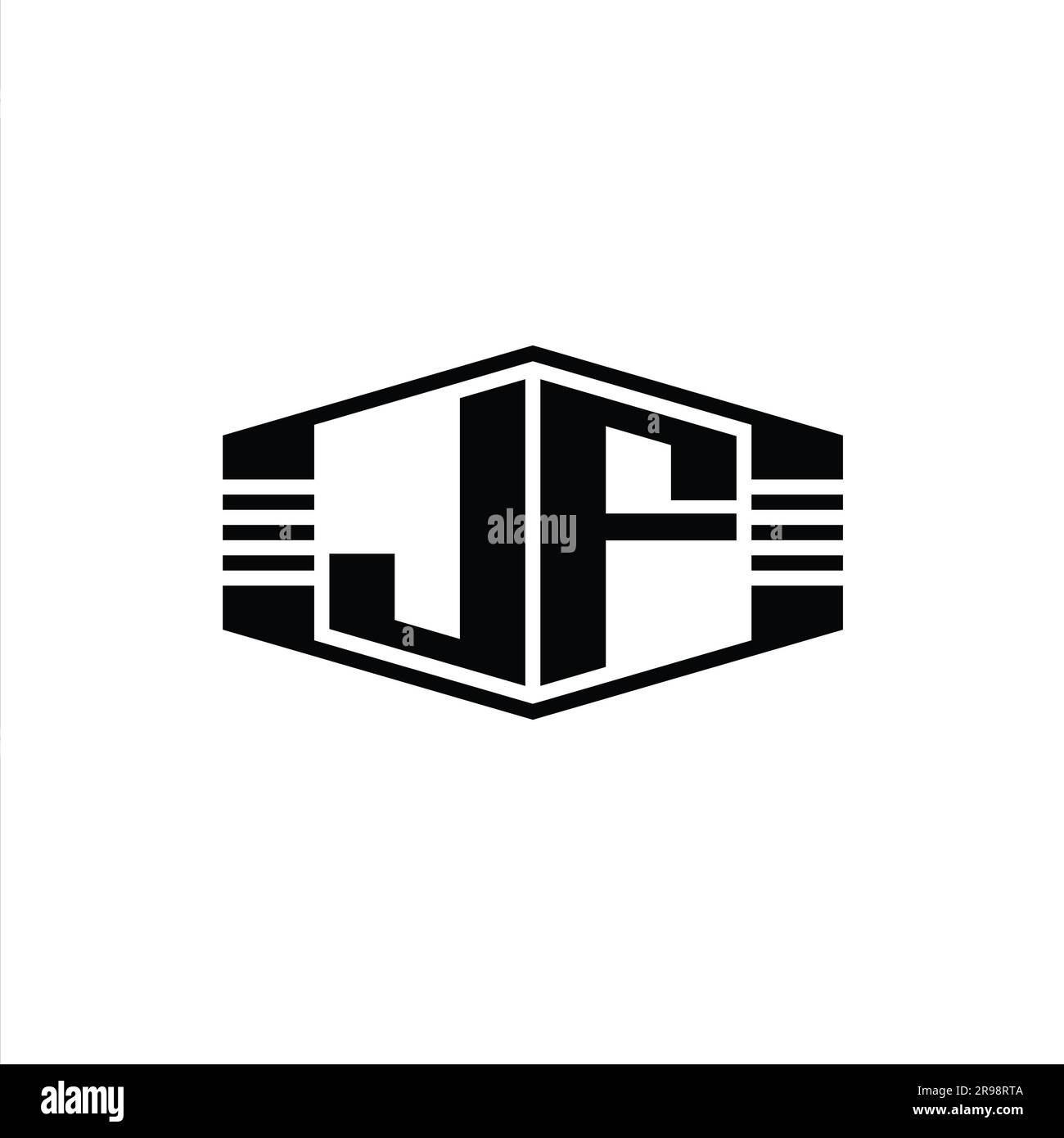 JF Letter Logo monogram hexagon emblem shape with stripes outline style ...