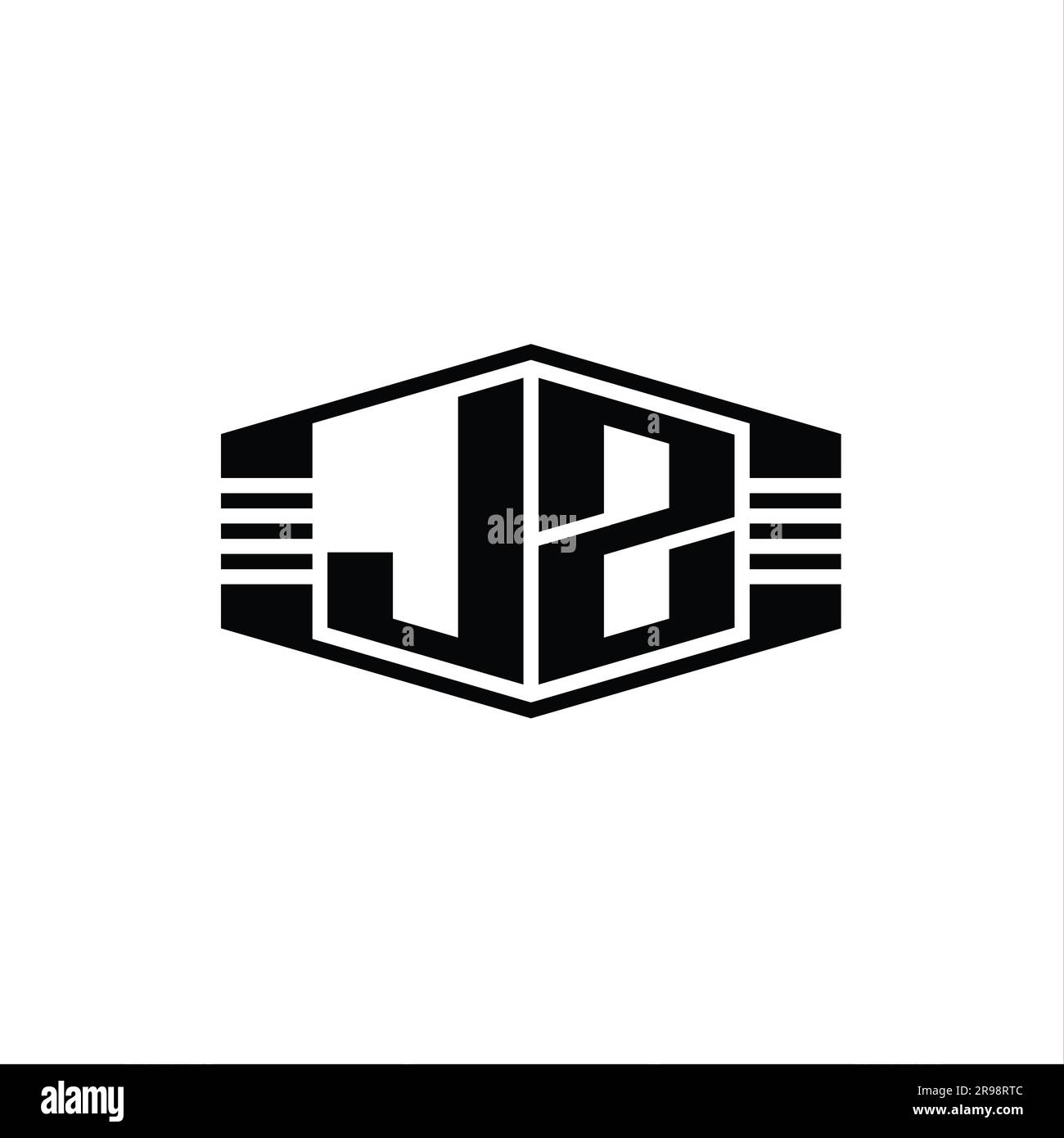 JZ Letter Logo monogram hexagon emblem shape with stripes outline style ...