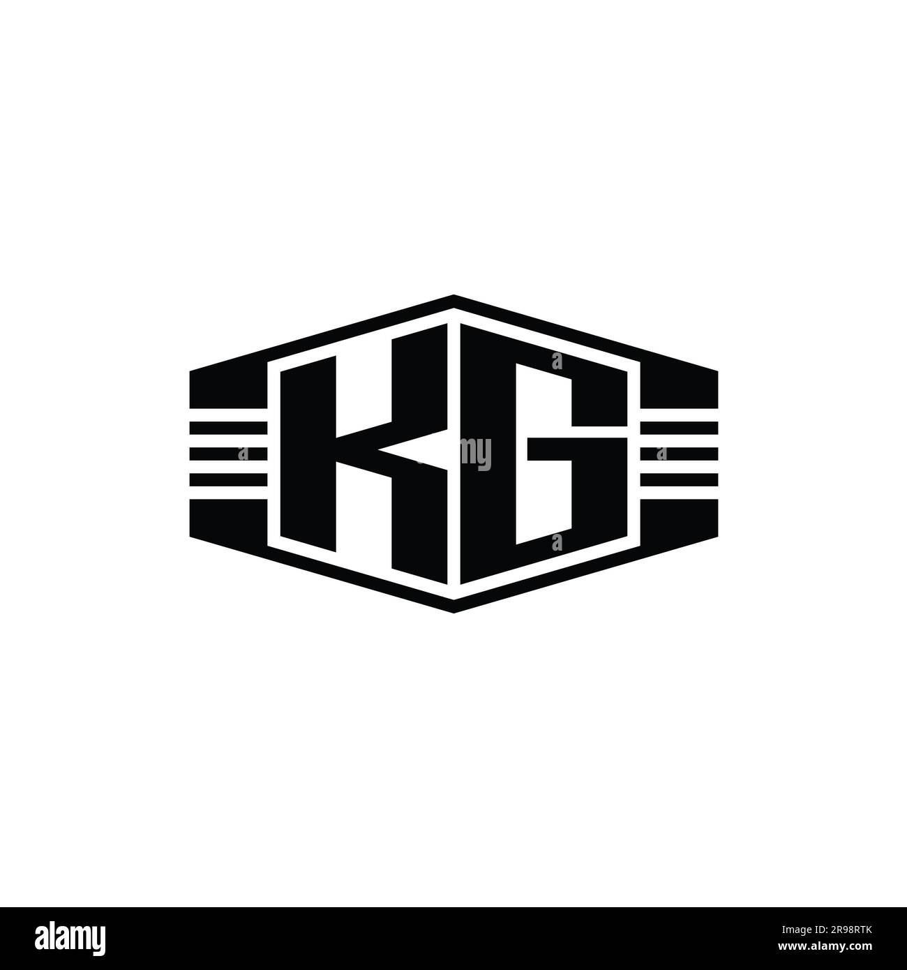KG Letter Logo monogram hexagon emblem shape with stripes outline style ...