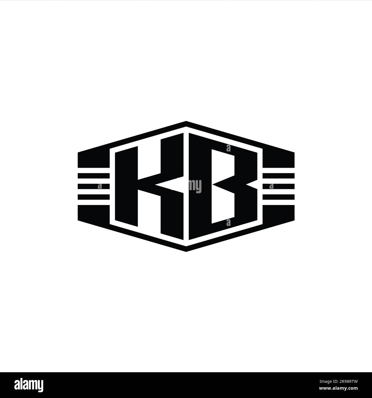 KB Letter Logo monogram hexagon emblem shape with stripes outline style ...