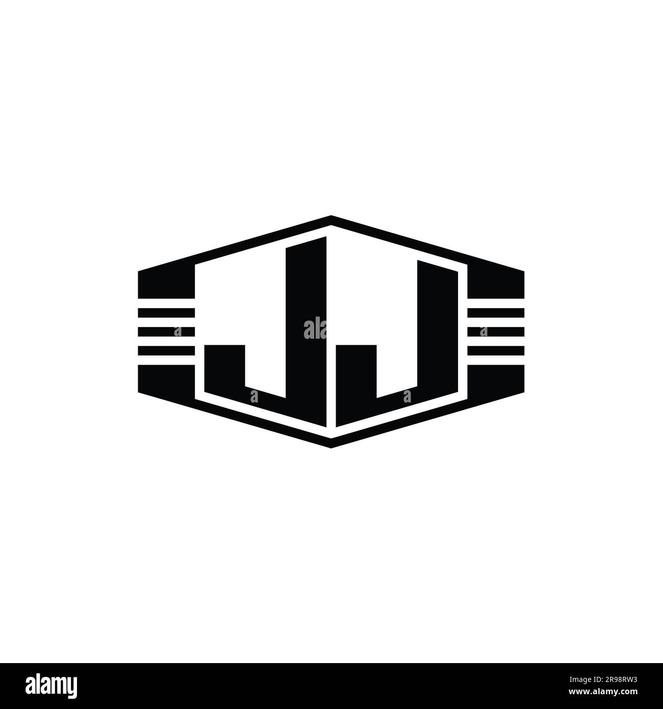 JJ Letter Logo monogram hexagon emblem shape with stripes outline style ...