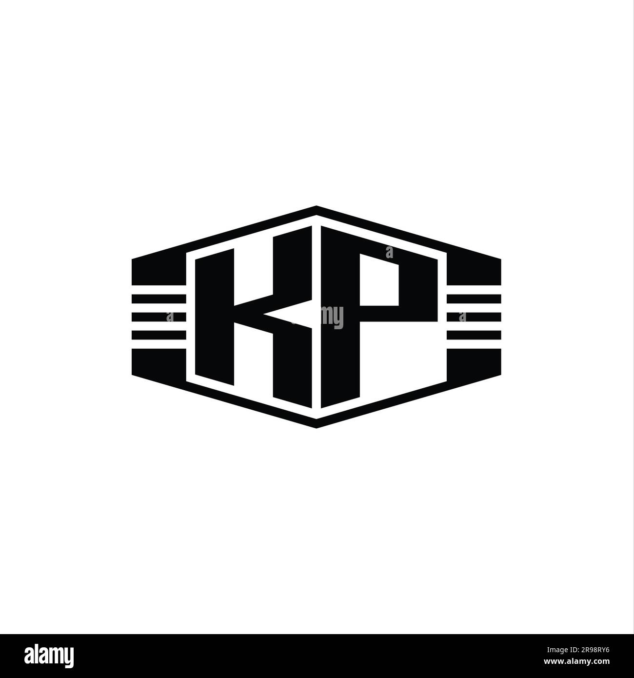 KP Letter Logo monogram hexagon emblem shape with stripes outline style ...