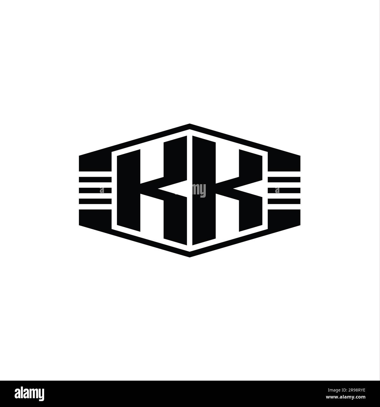 KK Letter Logo monogram hexagon emblem shape with stripes outline style design template Stock ...