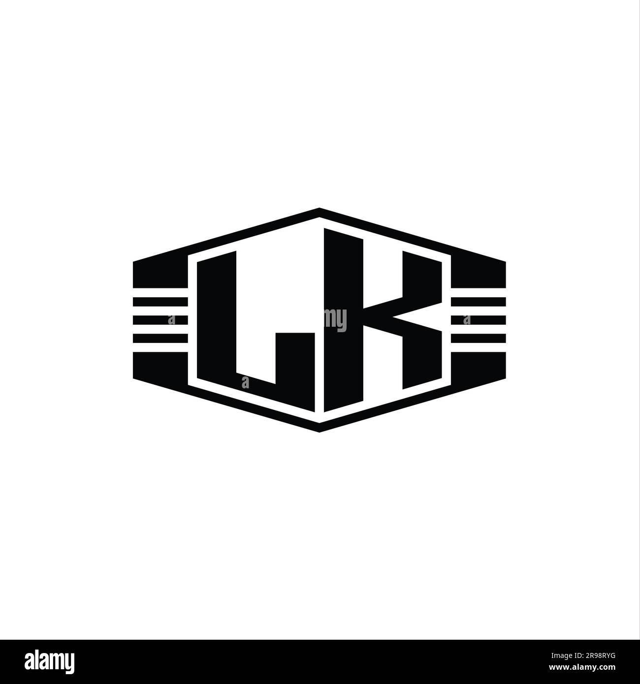 LK Letter Logo monogram hexagon emblem shape with stripes outline style ...