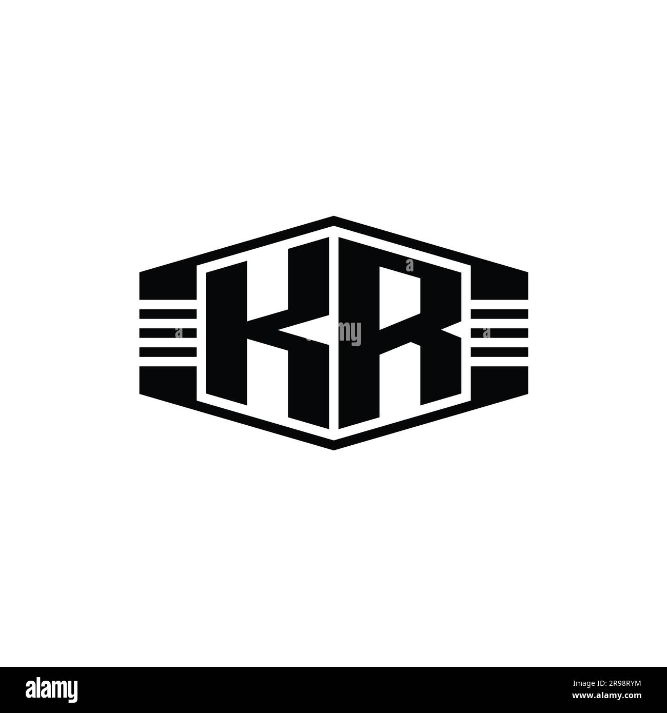 KR Letter Logo monogram hexagon emblem shape with stripes outline style ...