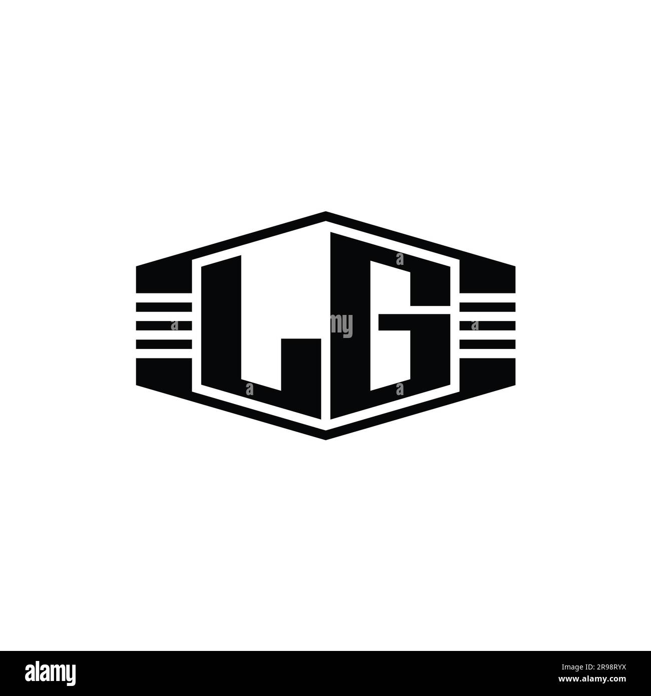 LG Letter Logo monogram hexagon emblem shape with stripes outline style design template Stock ...