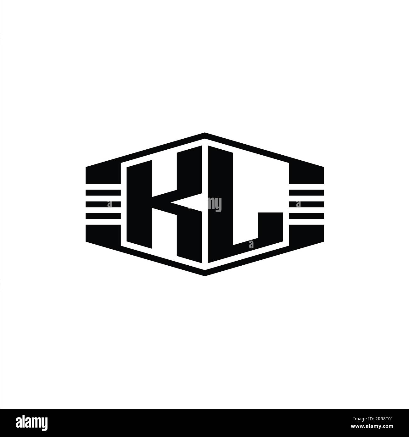 KL Letter Logo monogram hexagon emblem shape with stripes outline style design template Stock ...