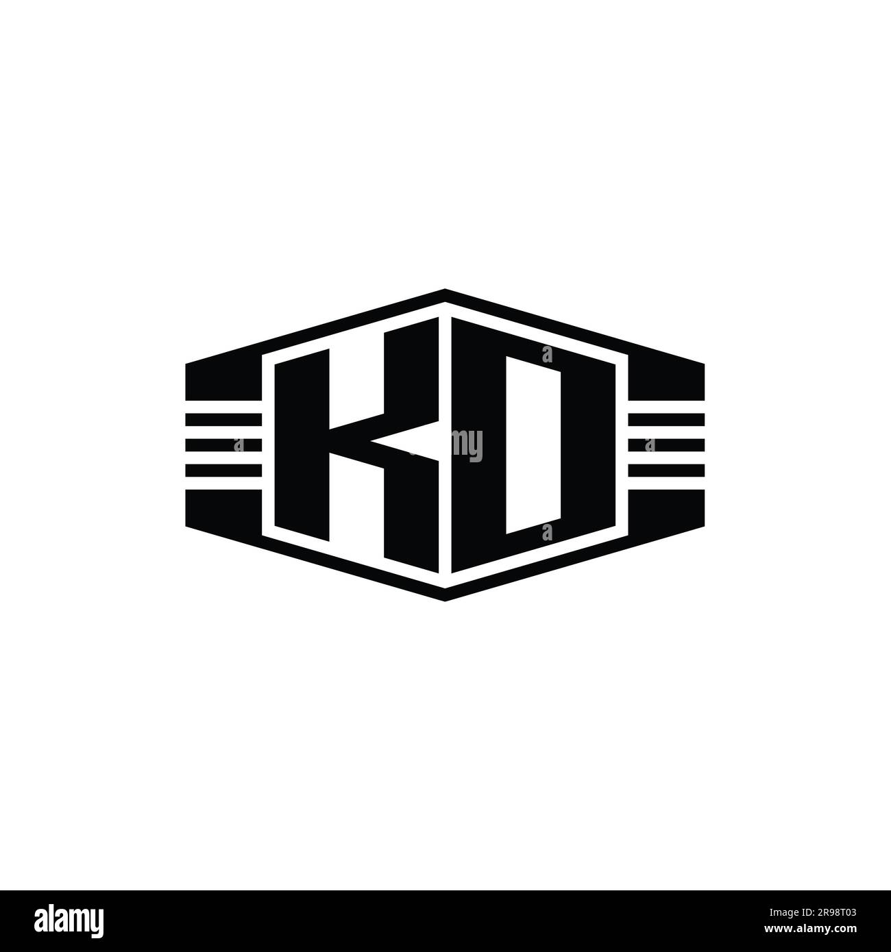 KO Letter Logo monogram hexagon emblem shape with stripes outline style ...