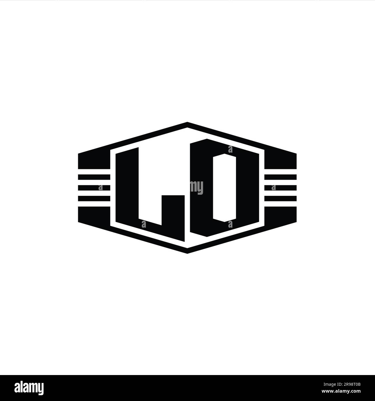 LD Letter Logo monogram hexagon emblem shape with stripes outline style ...