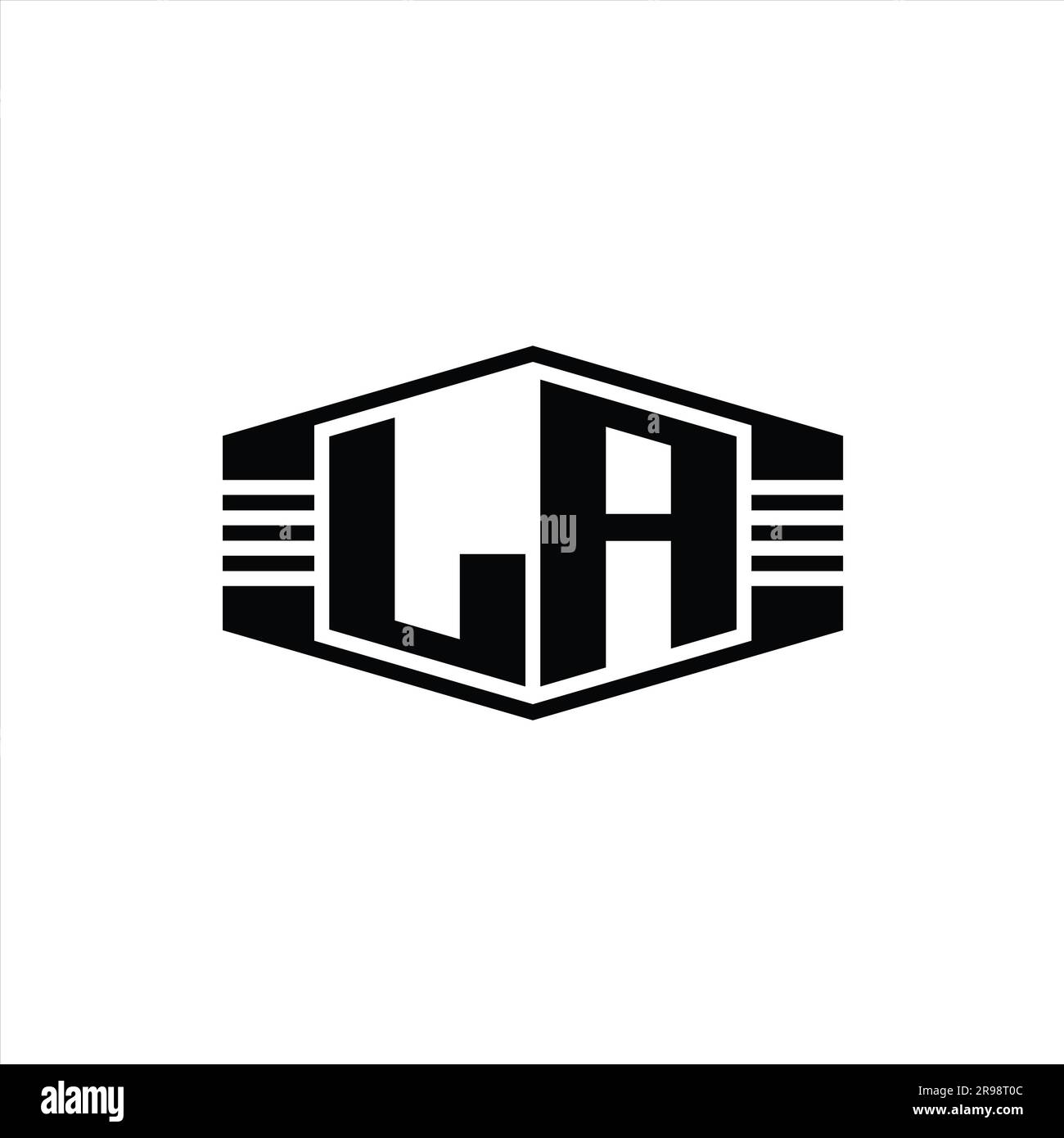 LA Letter Logo monogram hexagon emblem shape with stripes outline style ...