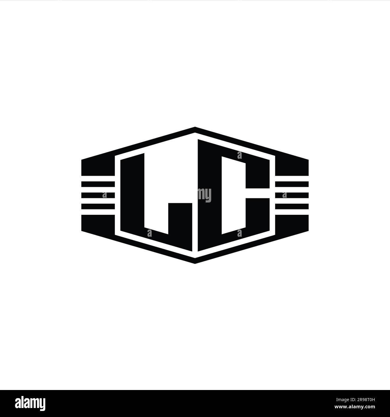 LC Letter Logo monogram hexagon emblem shape with stripes outline style ...
