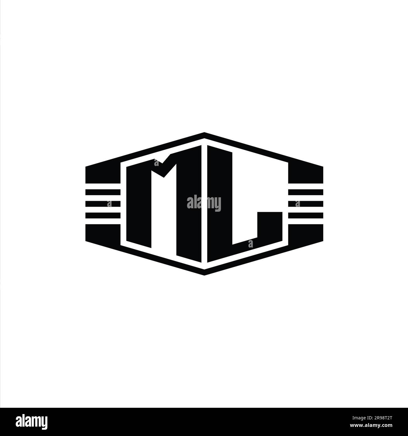 ML Letter Logo monogram hexagon emblem shape with stripes outline style design template Stock ...