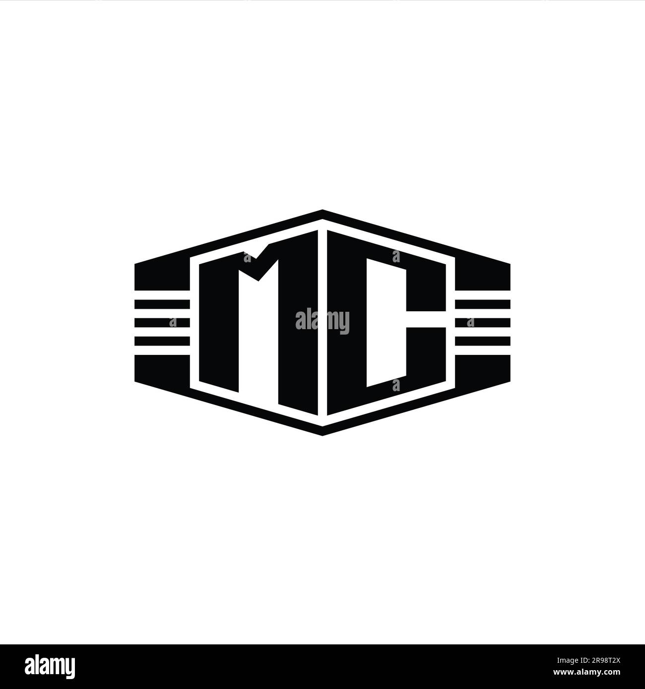 MC Letter Logo monogram hexagon emblem shape with stripes outline style ...