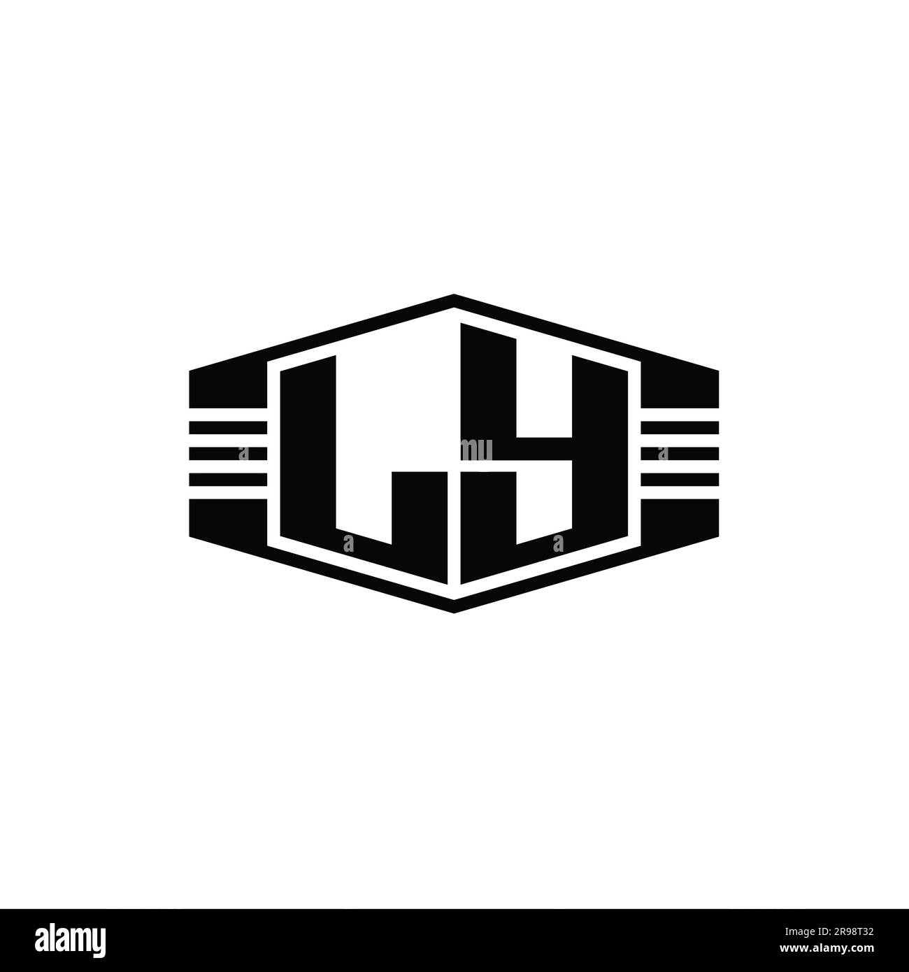 LY Letter Logo monogram hexagon emblem shape with stripes outline style design template Stock ...