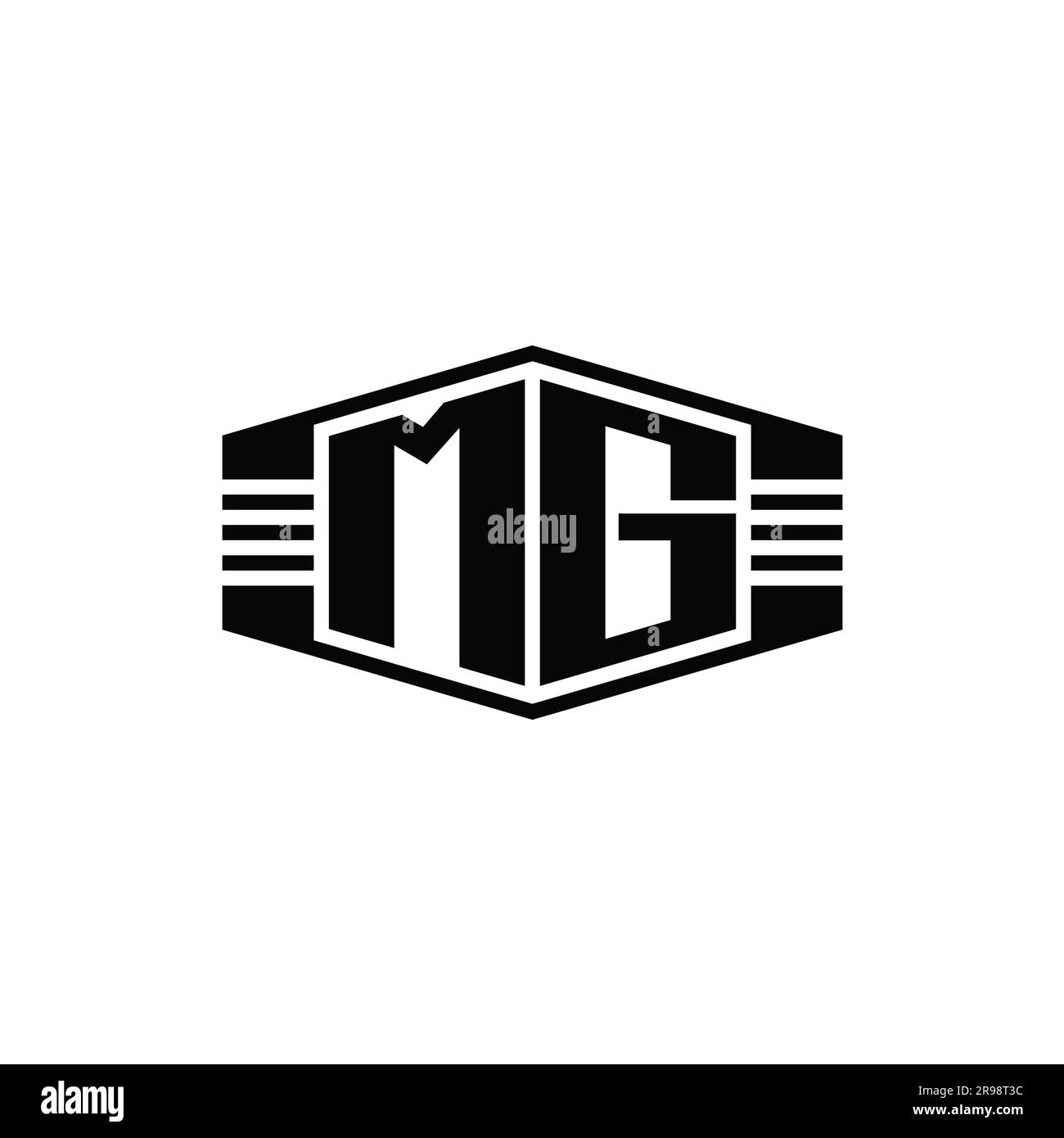 MG Letter Logo monogram hexagon emblem shape with stripes outline style ...