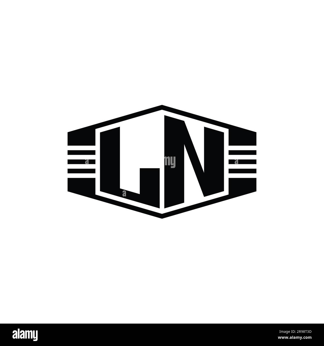 LN Letter Logo monogram hexagon emblem shape with stripes outline style design template Stock ...