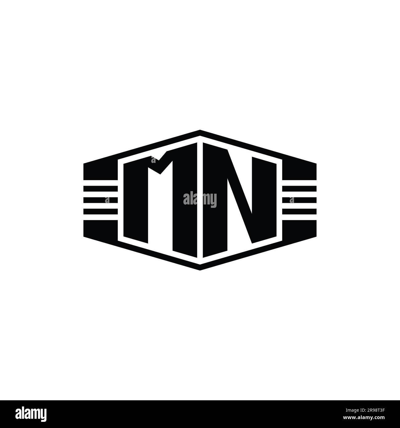MN Letter Logo monogram hexagon emblem shape with stripes outline style ...